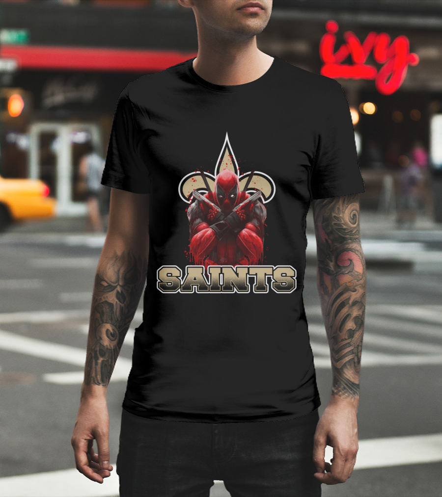 New Orleans Saints Deadpool Crossover Fleur-de-Lis Fans T-Shirt