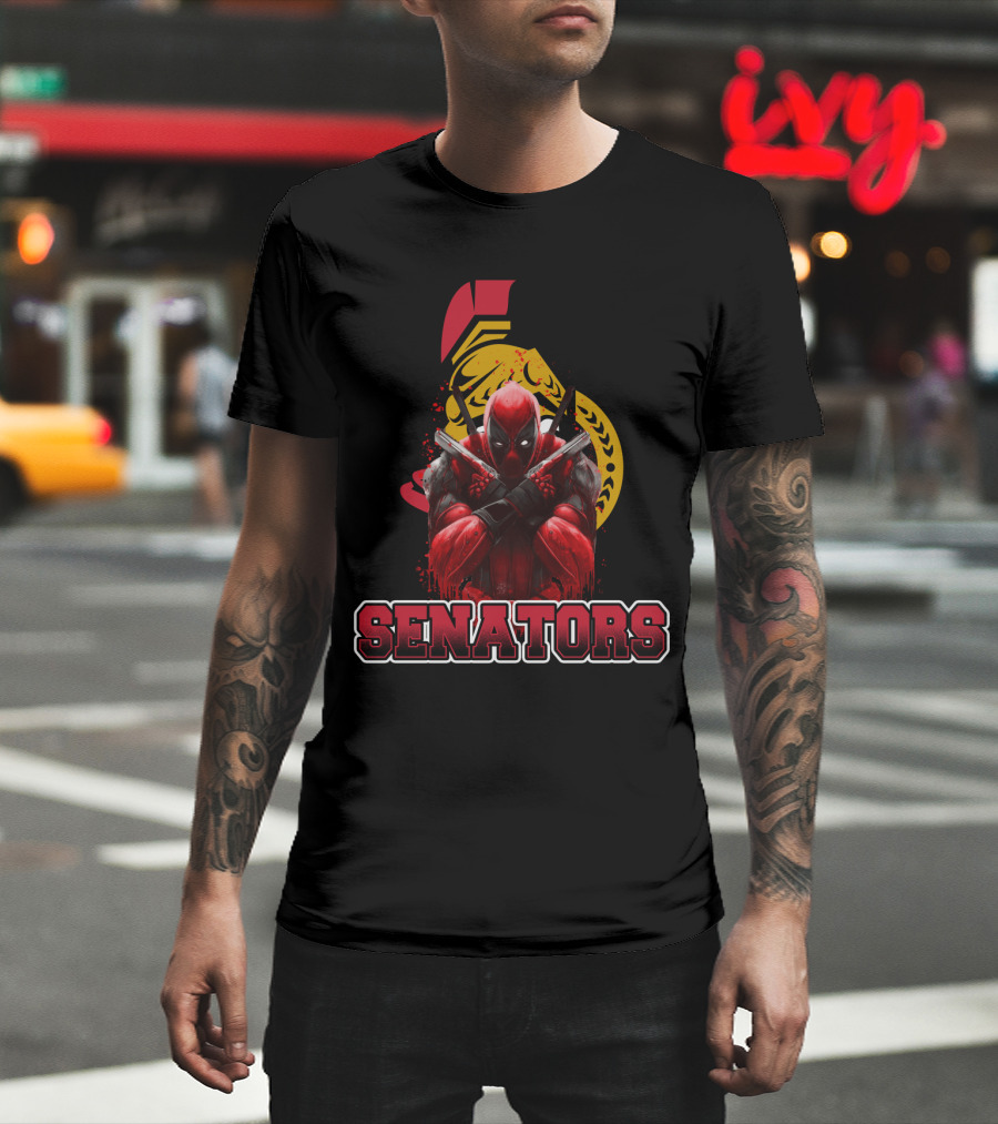 Deadpool And Ottawa Senators Crossover Featuring Iconic Hockey T-Shirt