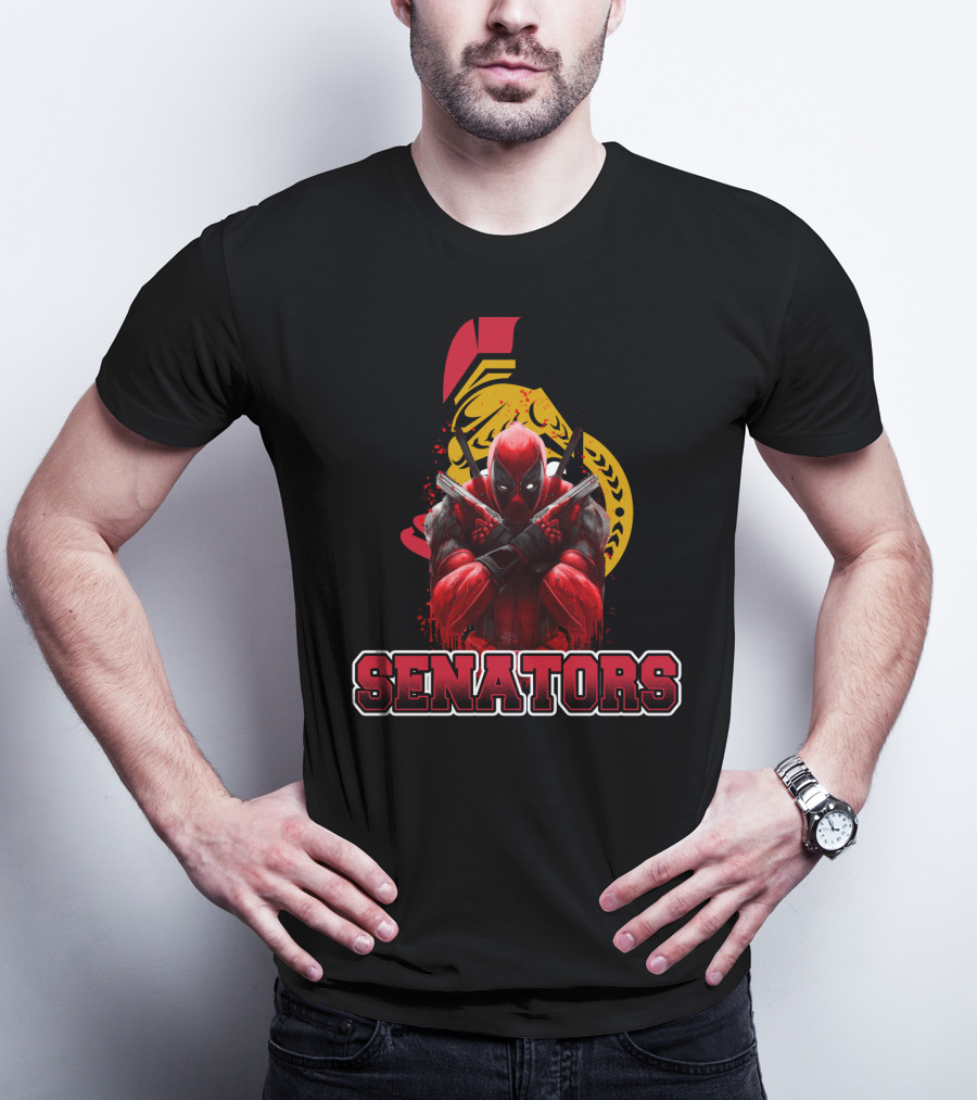Deadpool And Ottawa Senators Crossover Featuring Iconic Hockey T-Shirt