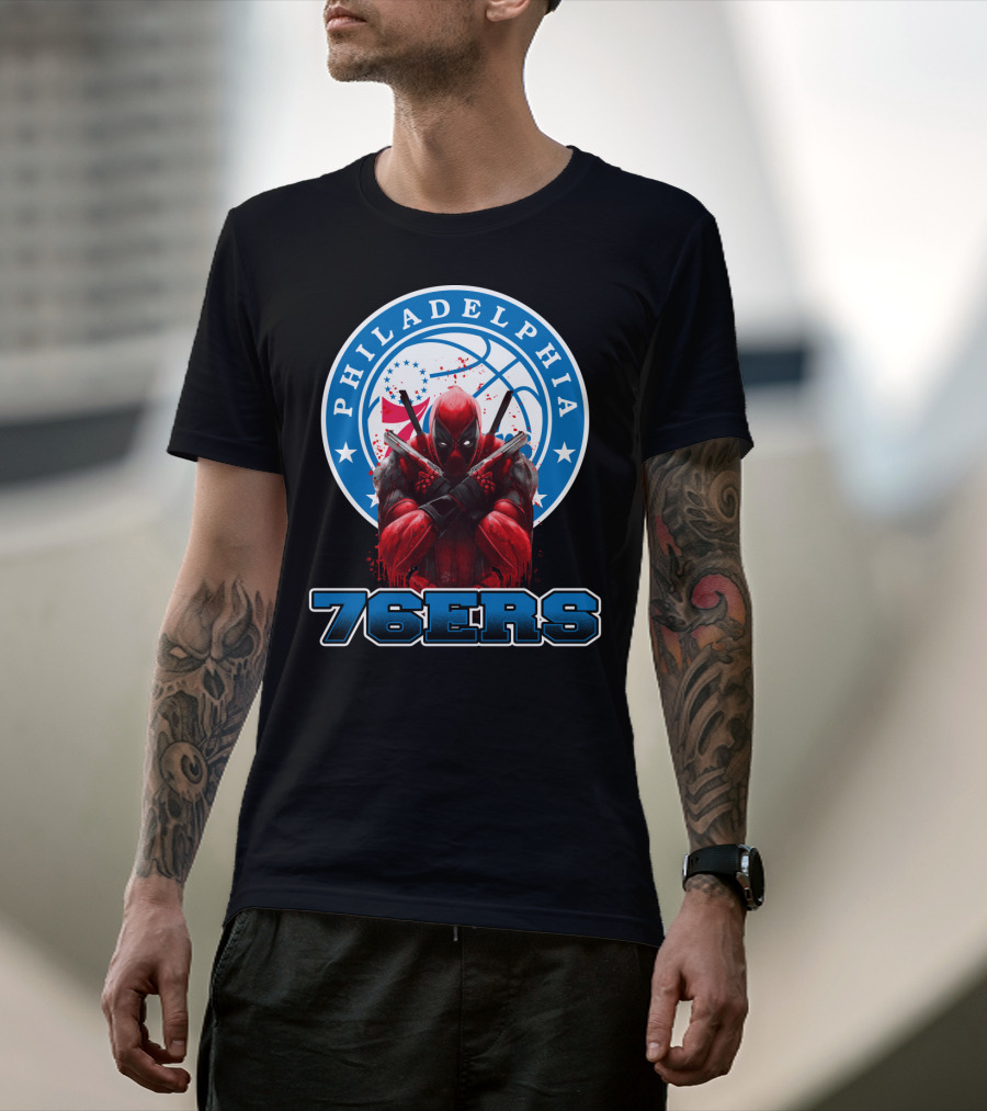 Philadelphia 76ers Deadpool NBA Crossover Fans Graphic Basketball T-Shirt
