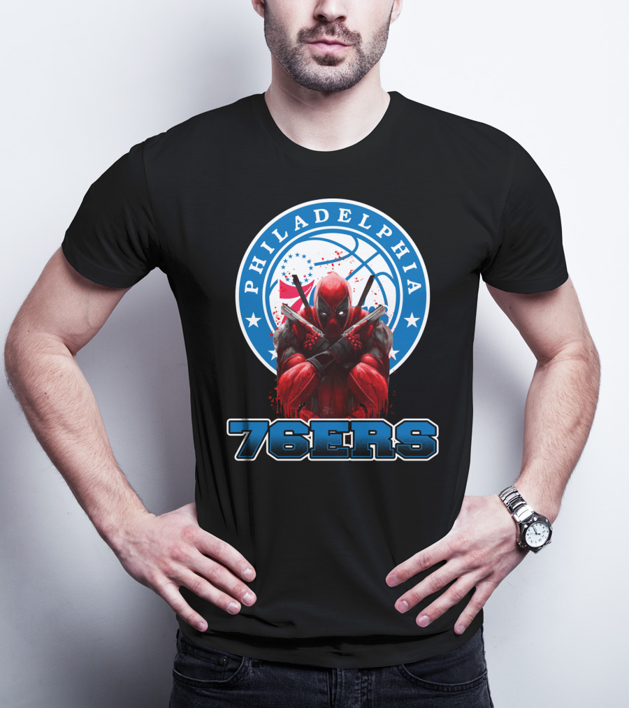 Philadelphia 76ers Deadpool NBA Crossover Fans Graphic Basketball T-Shirt