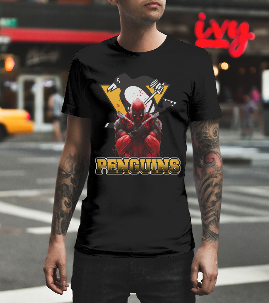 Penguins Deadpool Crossover Pittsburgh Hockey Fan Art Collaboration T-Shirt