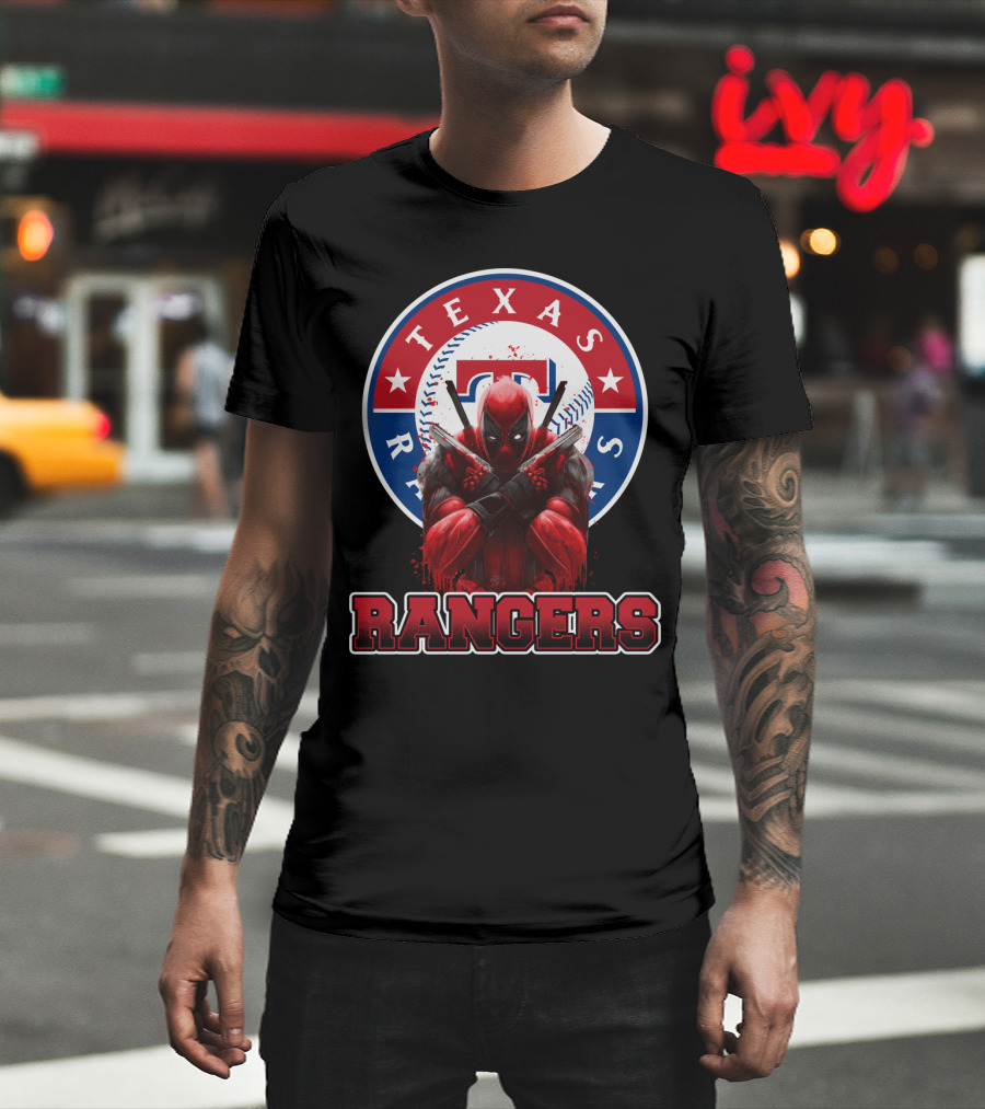 Texas Rangers Deadpool Crossover With Baseball T-Shirt