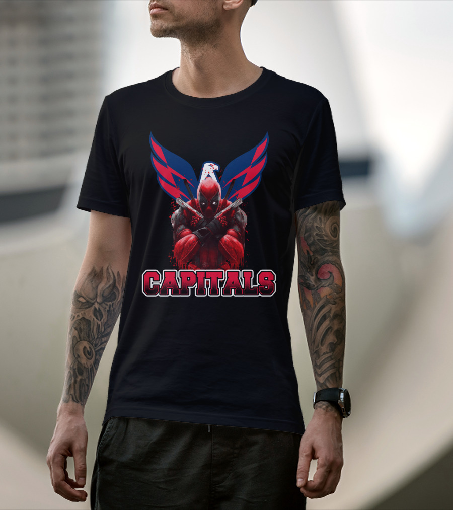 Washington Capitals Deadpool Collaboration Featuring Comic Character Crossover T-Shirt