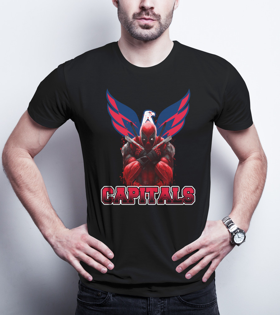 Washington Capitals Deadpool Collaboration Featuring Comic Character Crossover T-Shirt
