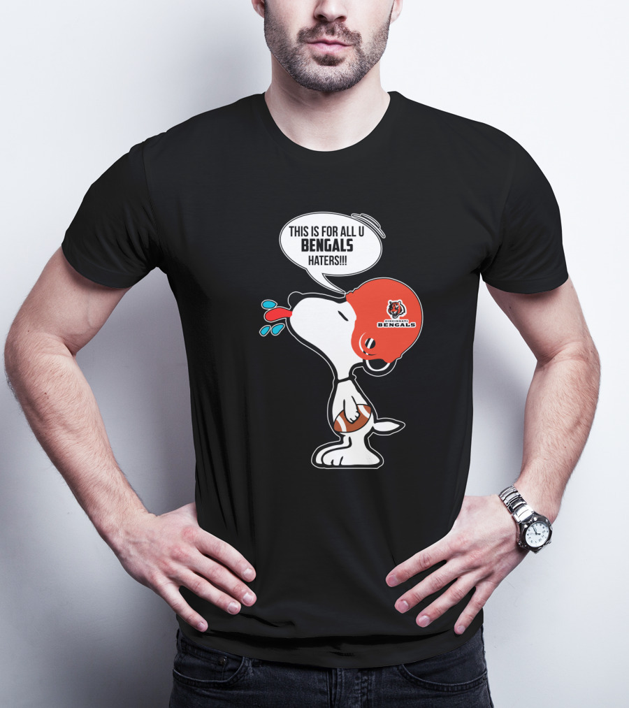 Snoopy Cincinnati Bengals Helmet Speech Bubble Haters Football T-Shirt