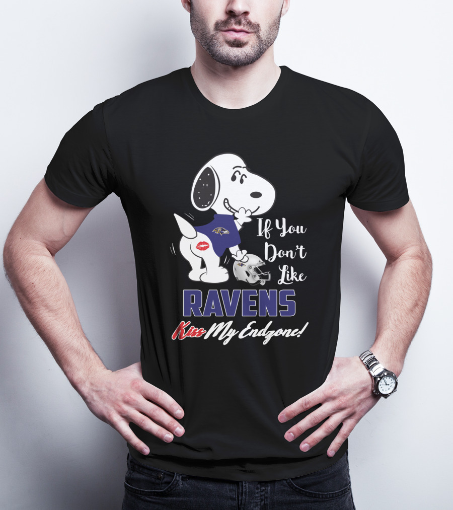 Snoopy Baltimore Ravens If You Don't Like Ravens Kiss My Endzone T-Shirt
