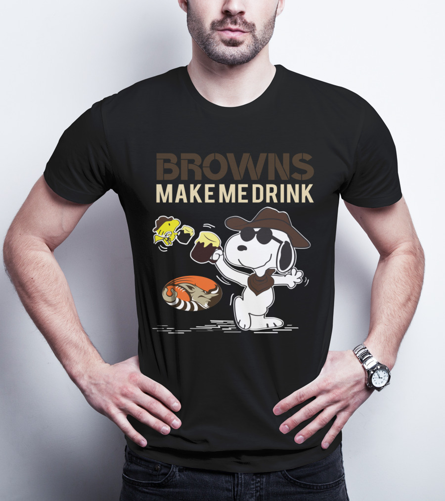 Browns Make Me Drink Snoopy And Woodstock Cleveland Browns Fans T-Shirt