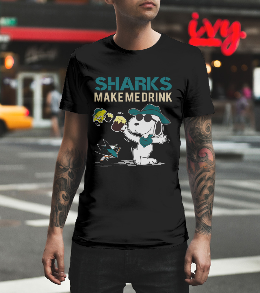 Snoopy Sharks Make Me Drink San Jose Fans T-Shirt