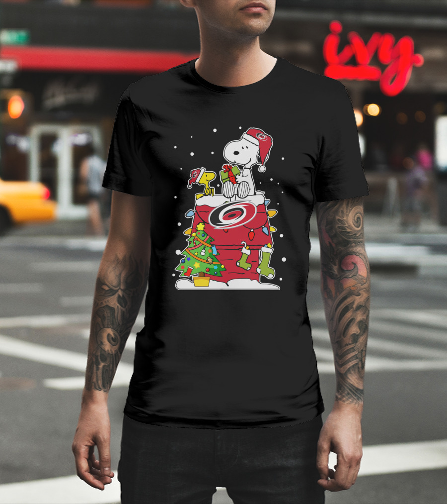 Snoopy And Woodstock Christmas With Carolina Hurricanes T-Shirt