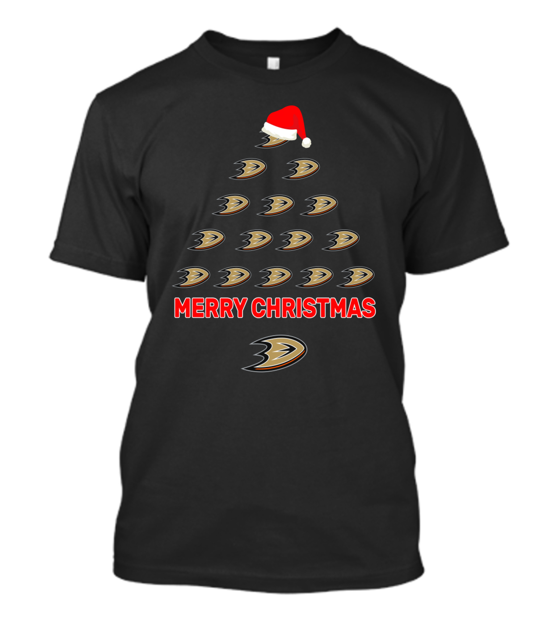 Merry Christmas Anaheim Ducks Santa Hat Tree T-Shirt