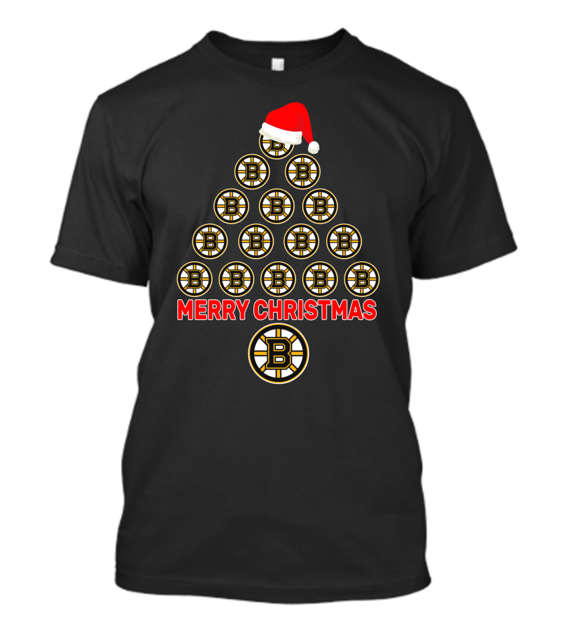 Merry Christmas Boston Bruins Tree Santa Hat T-Shirt
