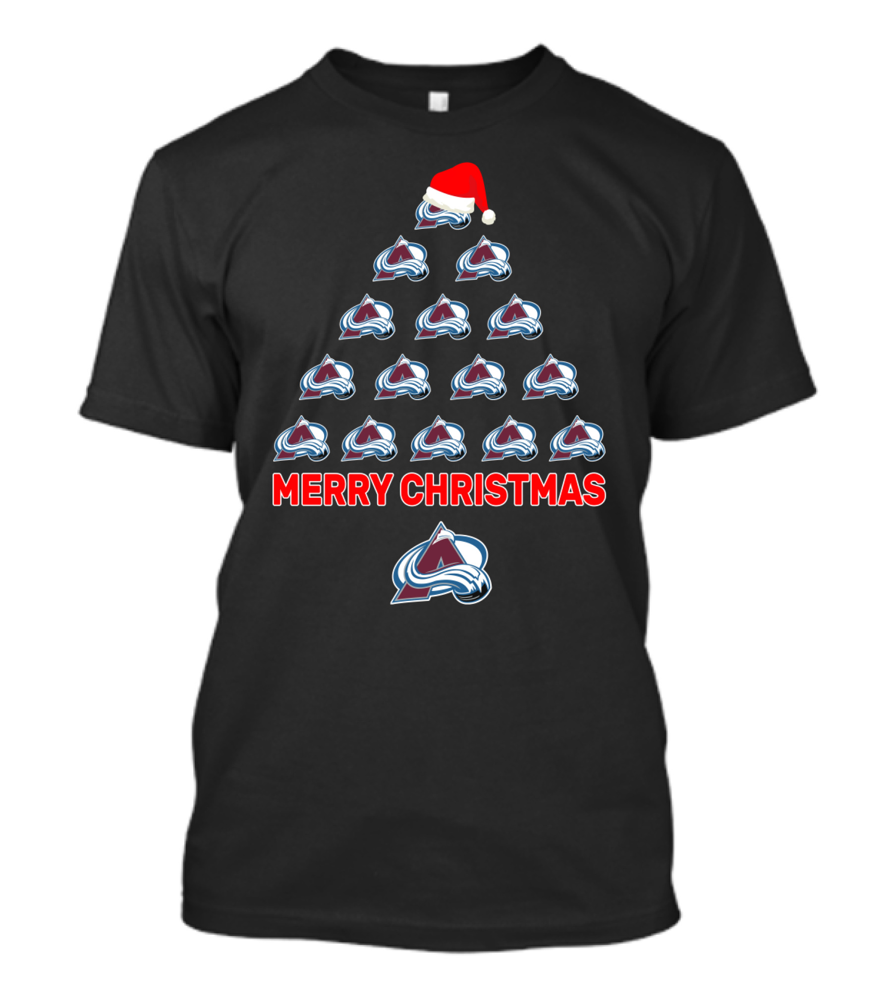 Merry Christmas Colorado Avalanche Tree With Santa Hat T-Shirt