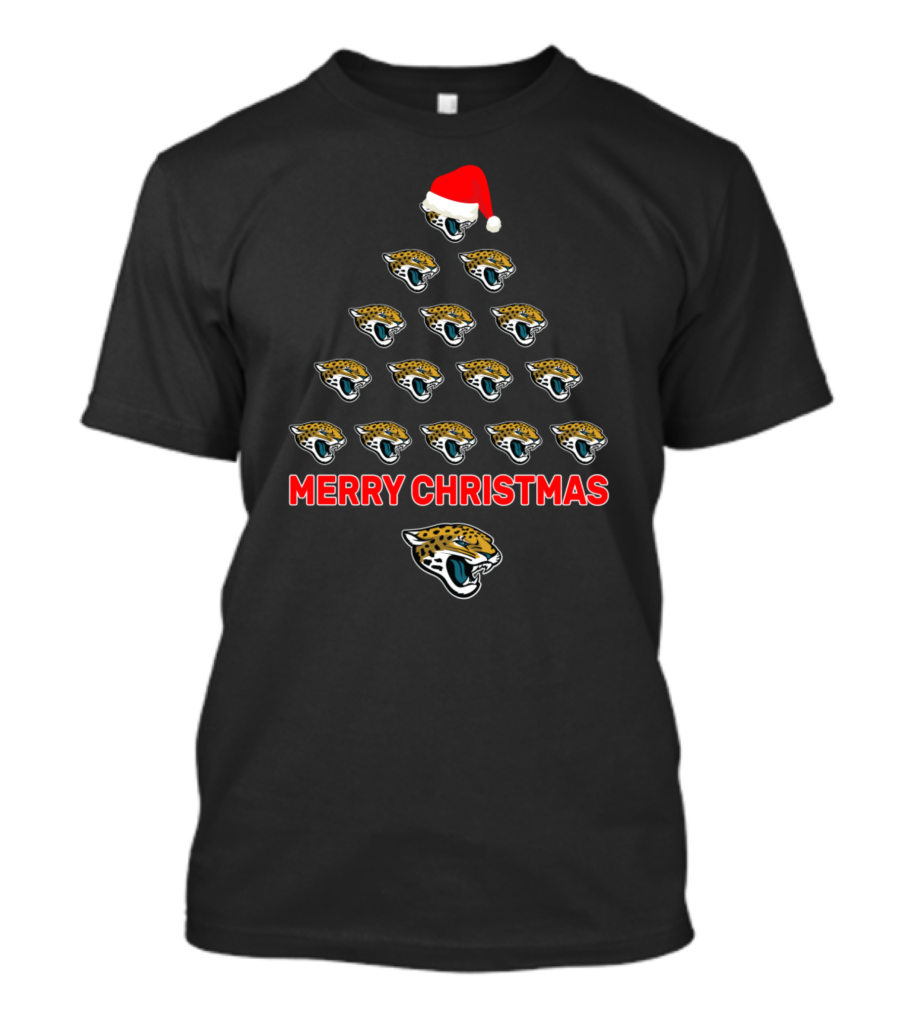 Merry Christmas Jacksonville Jaguars Tree With Santa Hat T-Shirt