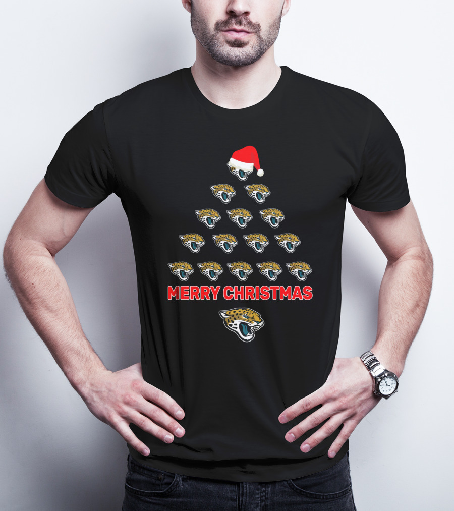 Merry Christmas Jacksonville Jaguars Tree With Santa Hat T-Shirt