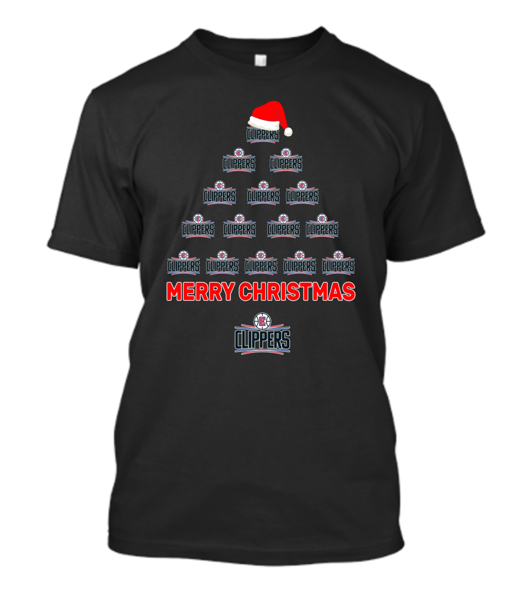 Merry Christmas La Clippers Holiday Tree With Santa Hat And Logos T-Shirt