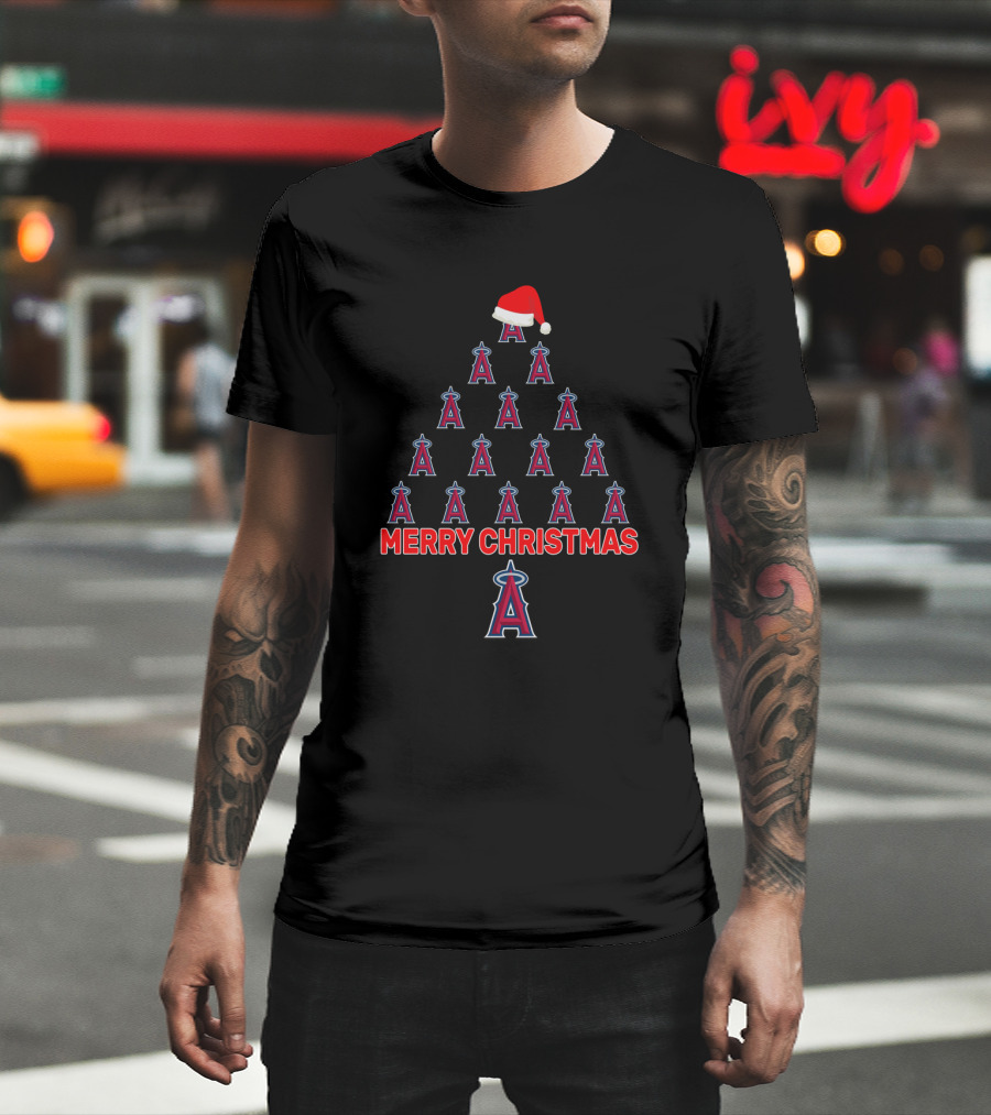 Merry Christmas Los Angeles Angels Santa Hat Tree T-Shirt
