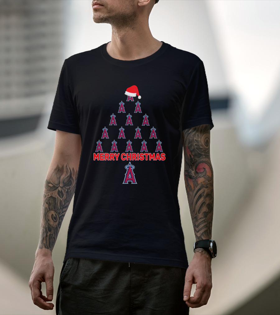 Merry Christmas Los Angeles Angels Santa Hat Tree T-Shirt
