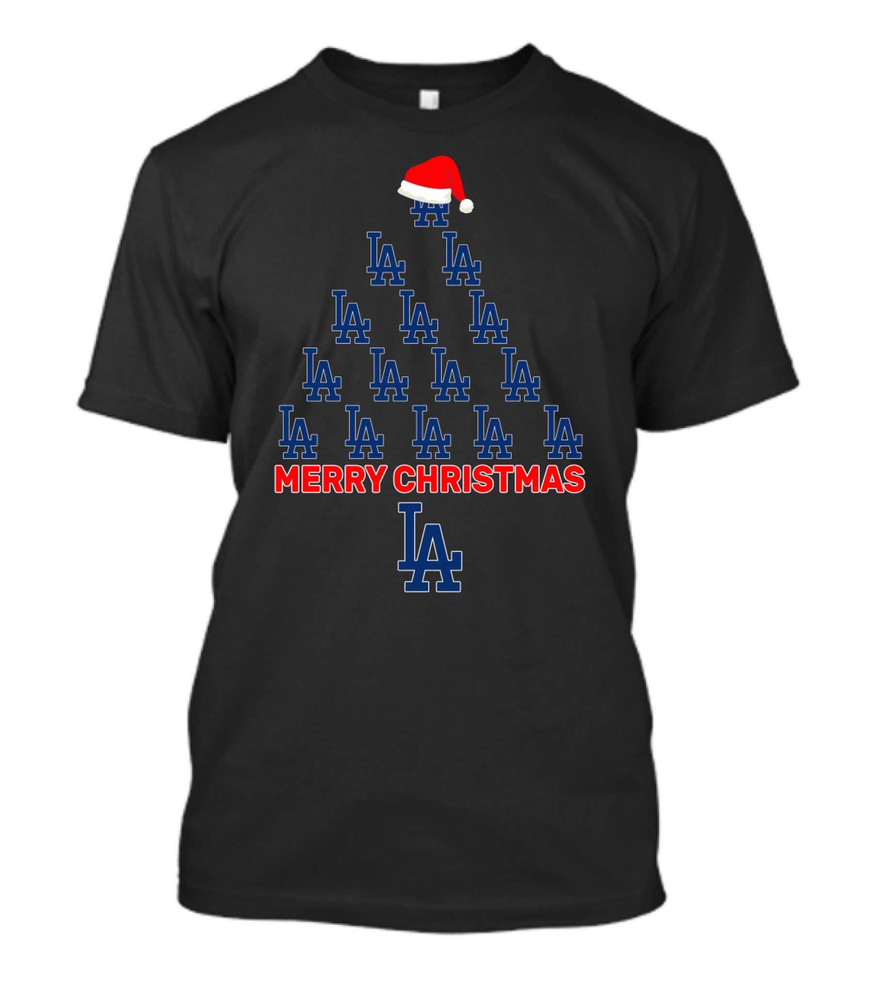 Merry Christmas LA Dodgers Tree With Santa Hat T-Shirt