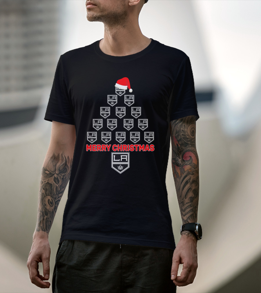 Merry Christmas LA Kings Fans Tree Design With Santa Hat T-Shirt