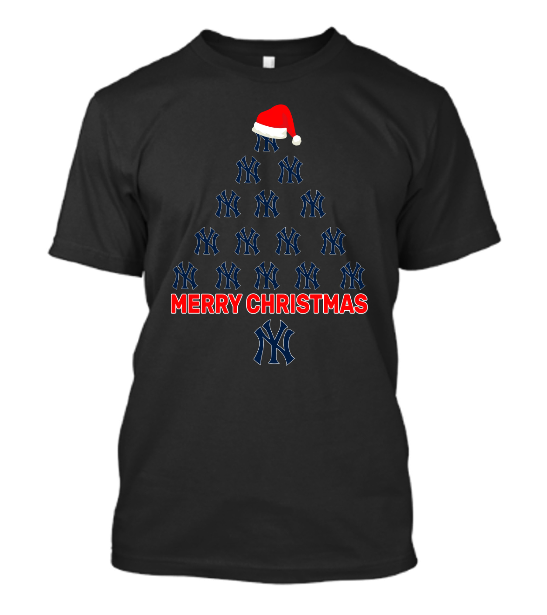Merry Christmas New York Yankees Logo Tree With Santa Hat T-Shirt