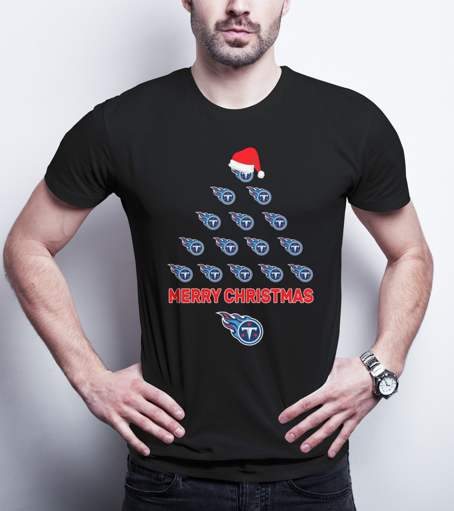 Merry Christmas Tennessee Titans Santa Hat Tree T-Shirt
