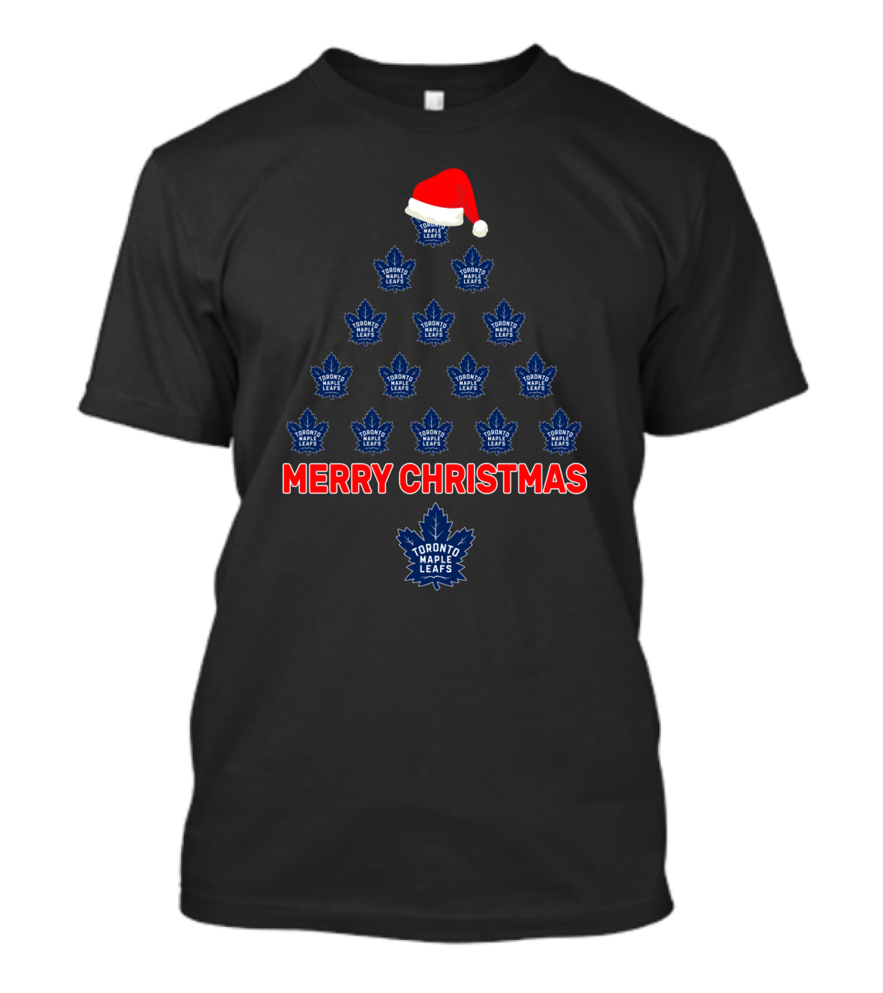 Toronto Maple Leafs Merry Christmas Tree With Santa Hat T-Shirt