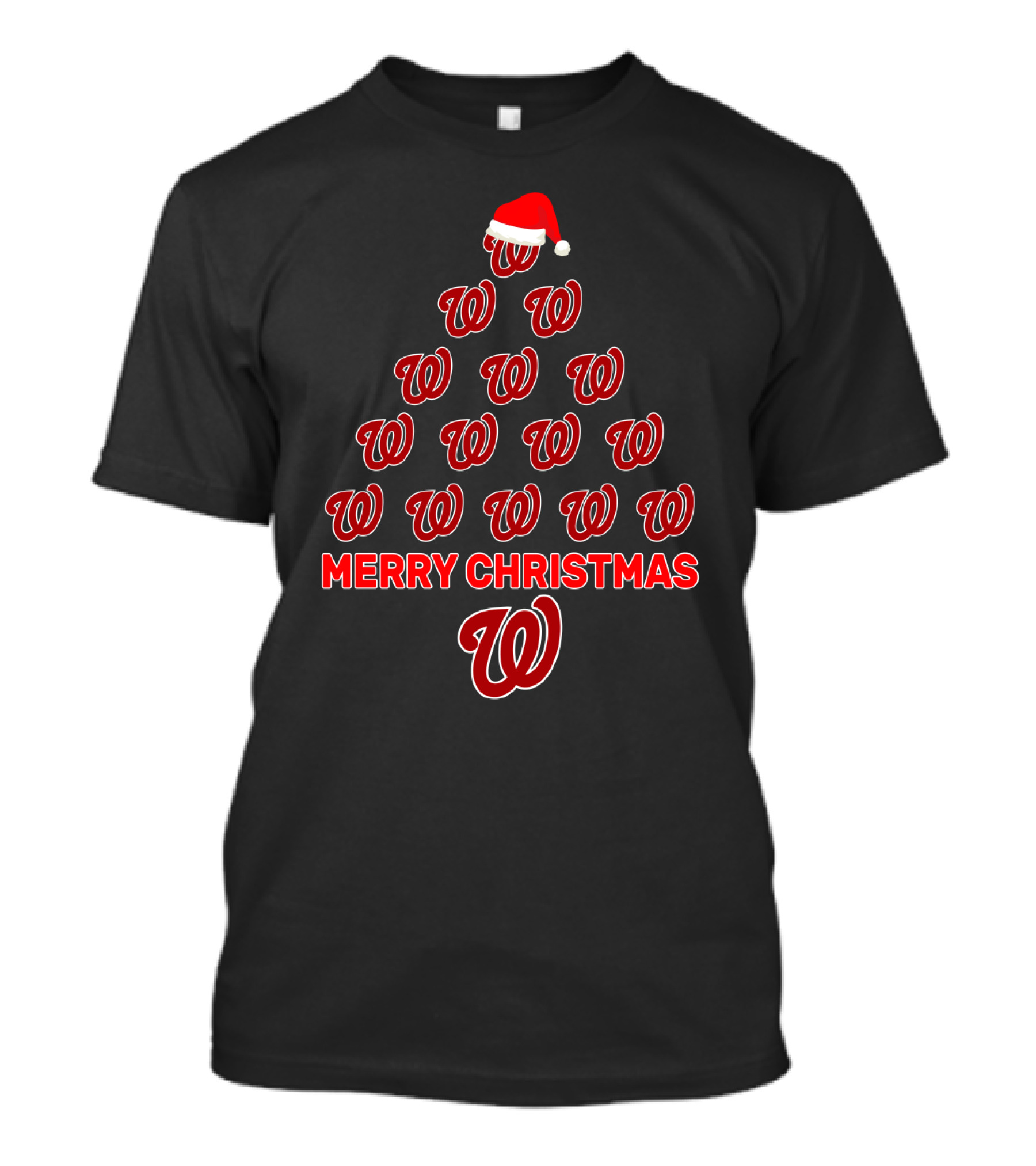 Washington Nationals Merry Christmas Tree With Santa Hat T-Shirt