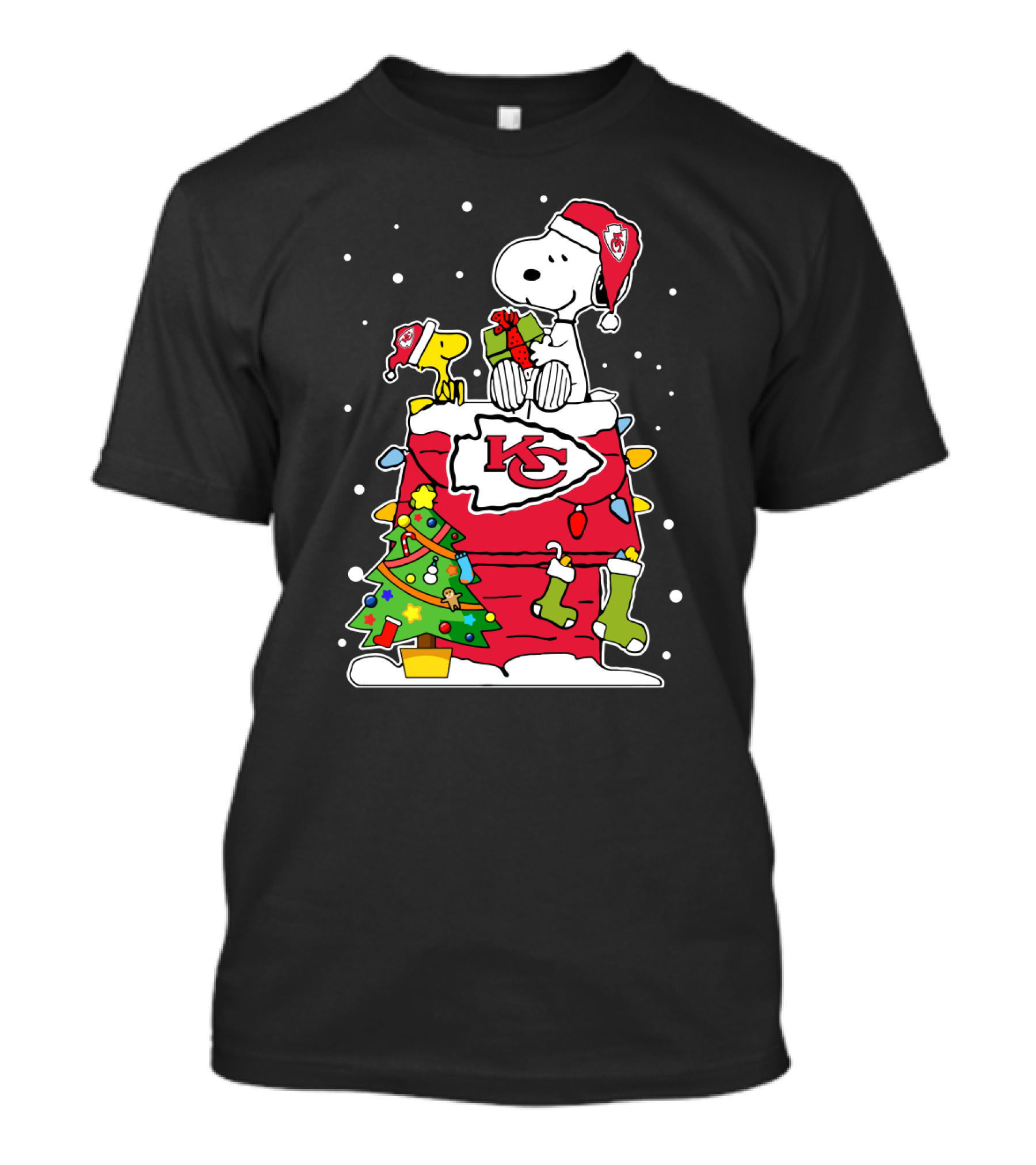 Kansas City Chiefs Snoopy Christmas Santa Hat Peanuts Woodstock Holiday Football T-Shirt