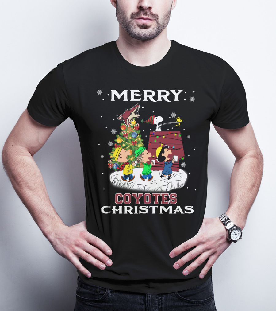 Merry Arizona Coyotes Christmas Featuring Snoopy And Peanuts Characters T-Shirt