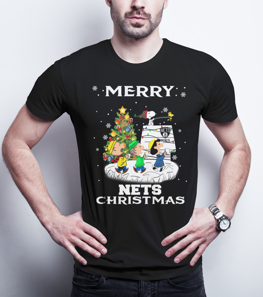 Merry Brooklyn Nets Christmas Snoopy Fans Peanuts Christmas Tree T-Shirt