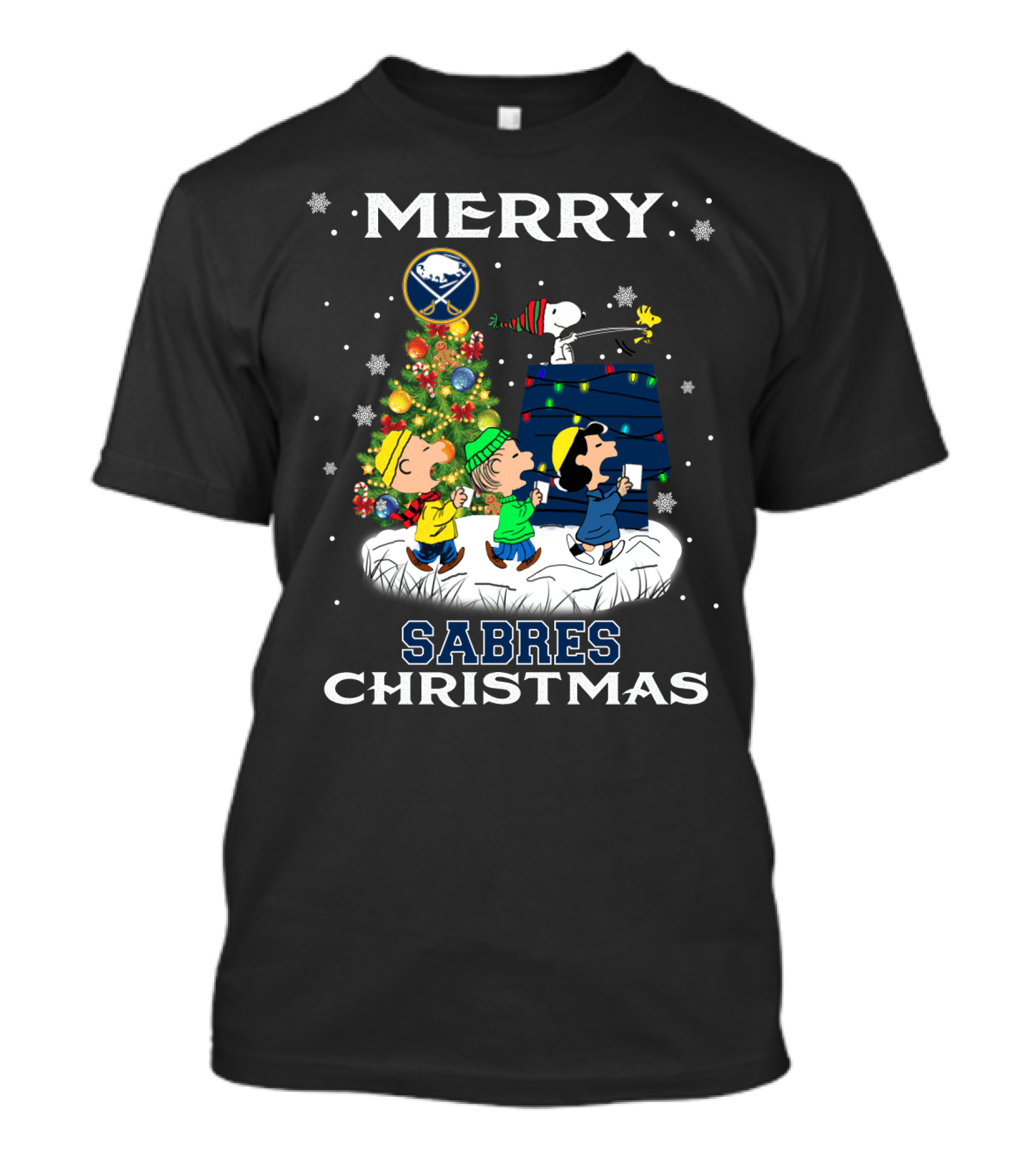 Merry Buffalo Sabres Christmas With Snoopy And Peanuts Characters T-Shirt