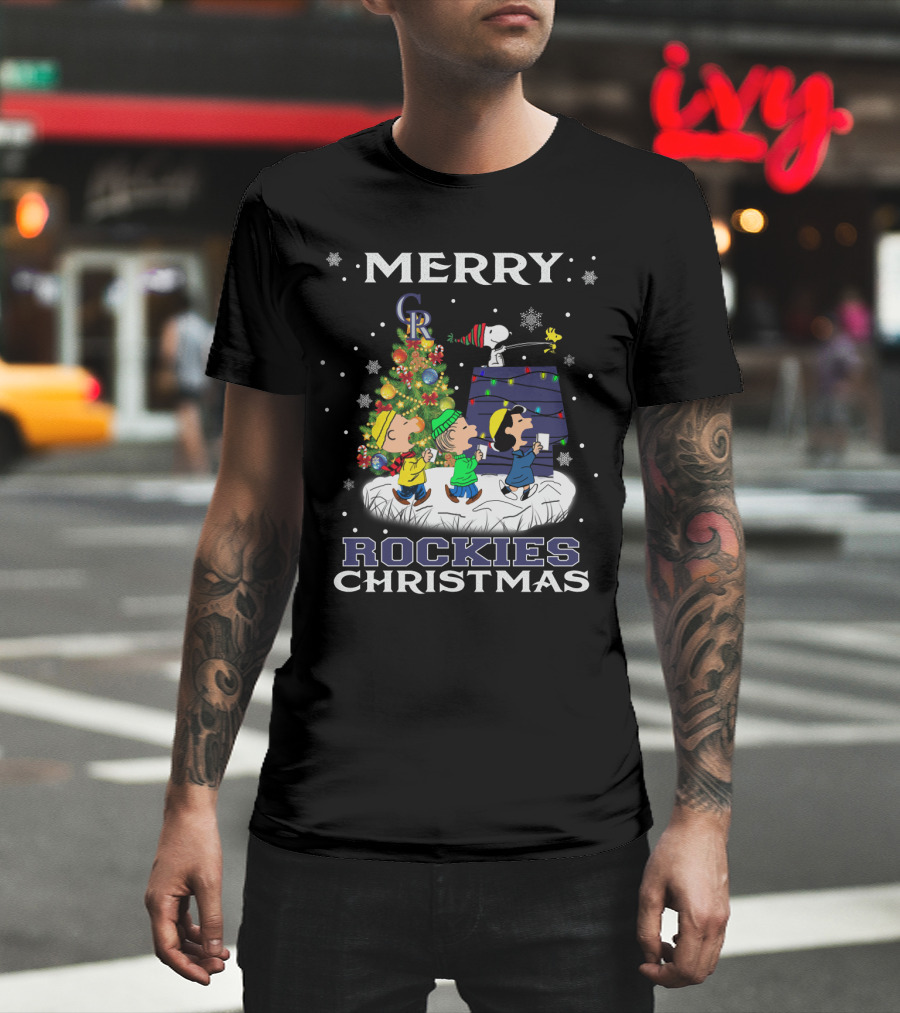 Merry Colorado Rockies Christmas With Snoopy And Friends Peanuts T-Shirt