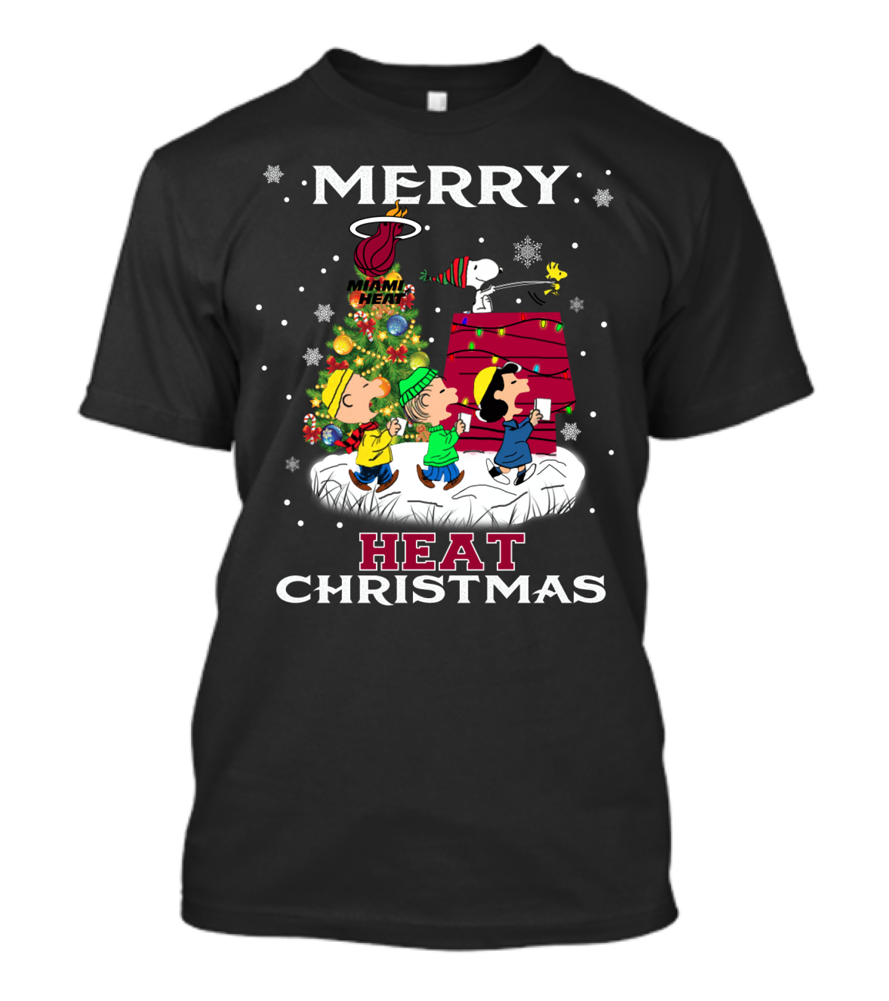 Merry Miami Heat Christmas Snoopy Peanuts Festive T-Shirt