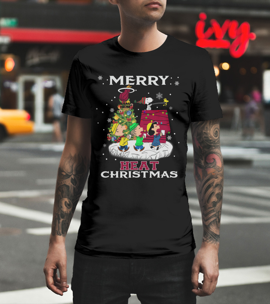 Merry Miami Heat Christmas Snoopy Peanuts Festive T-Shirt
