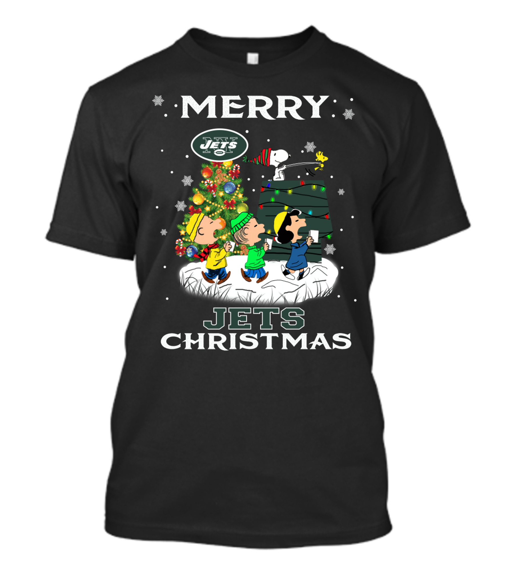 Merry Jets Christmas New York Snoopy Fans Peanuts Tree T-Shirt