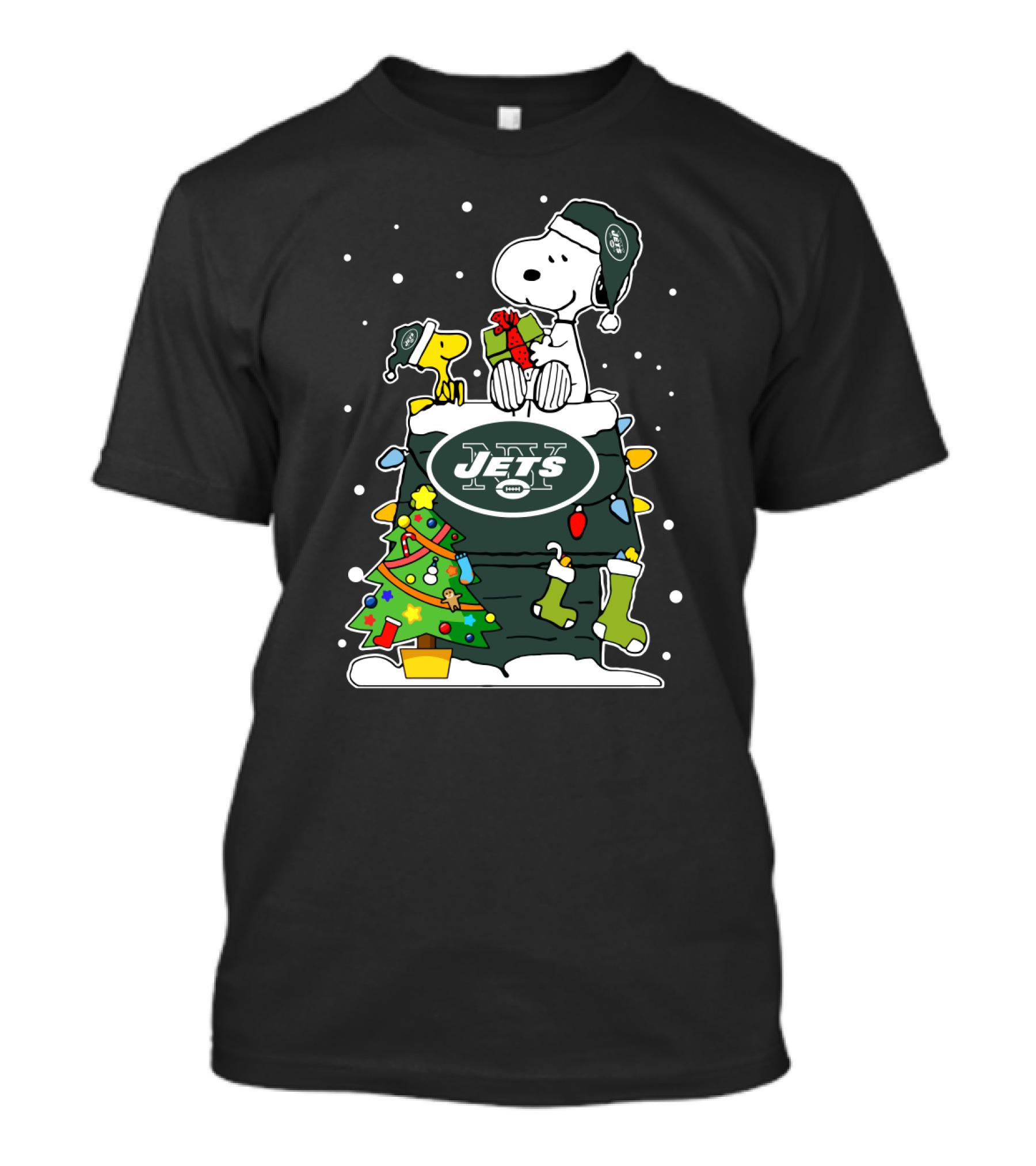 Snoopy And Woodstock Celebrate New York Jets Christmas T-Shirt