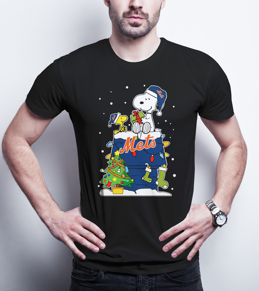 Snoopy And Woodstock Christmas Mets Fans Delight T-Shirt