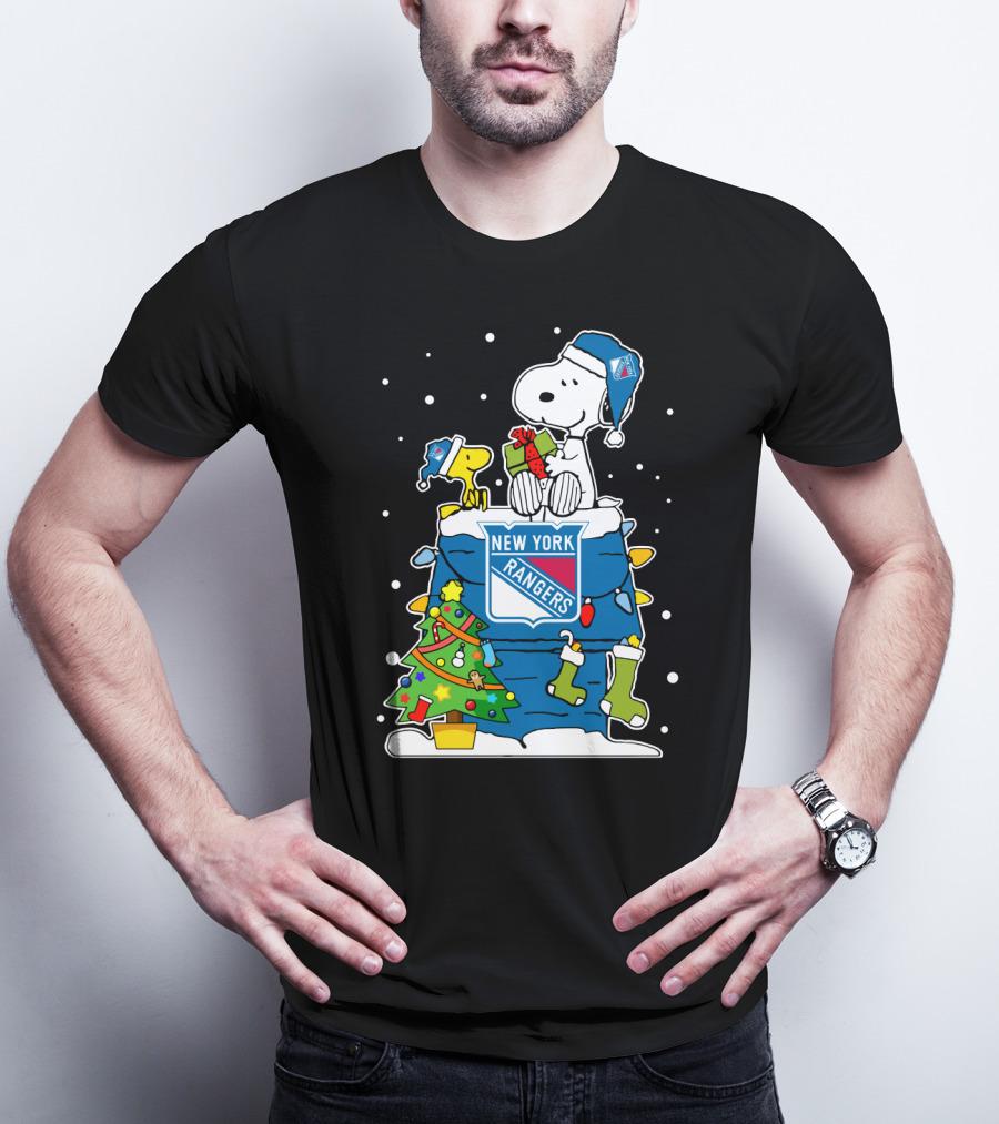 New York Rangers Snoopy And Woodstock Christmas T-Shirt