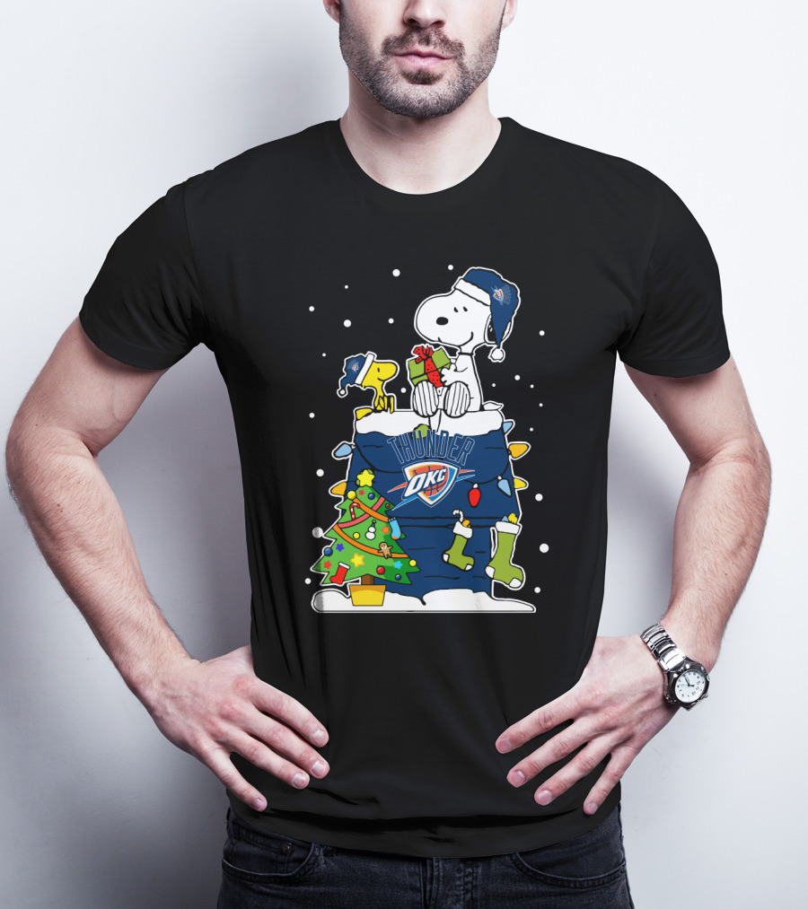 Oklahoma City Thunder Snoopy Christmas Festive Celebration T-Shirt