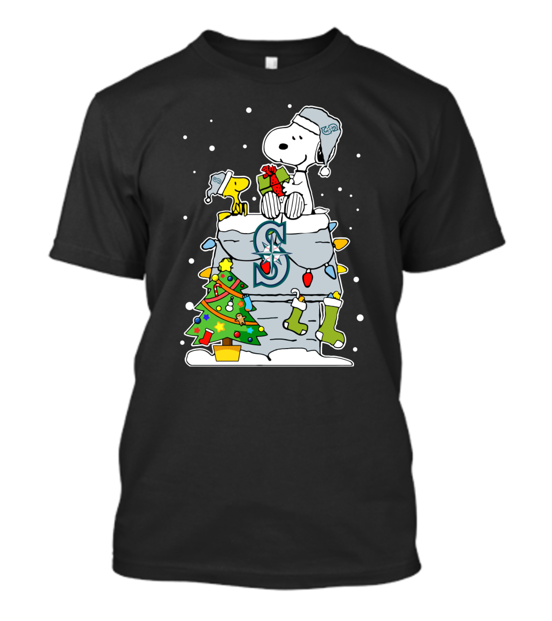 Snoopy And Woodstock Celebrate Christmas On Seattle Mariners Chimney T-Shirt