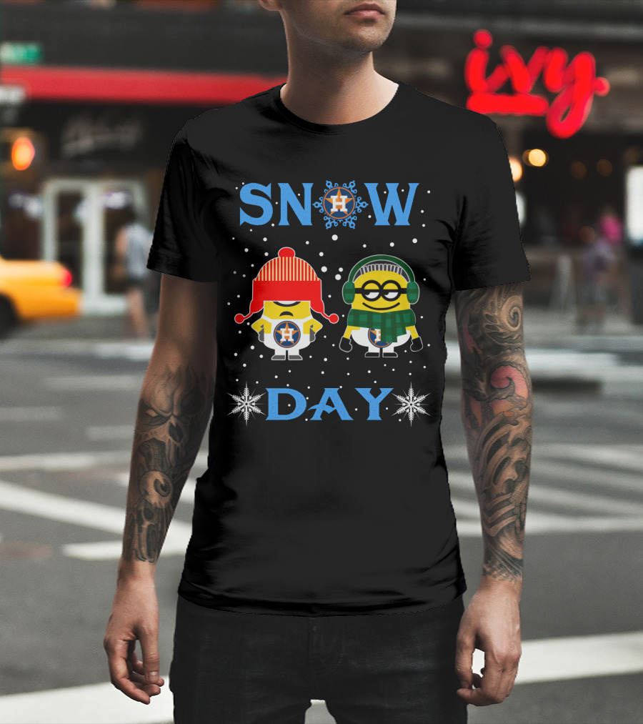 Snow Day Minions With Houston Astros Logo Winter T-Shirt