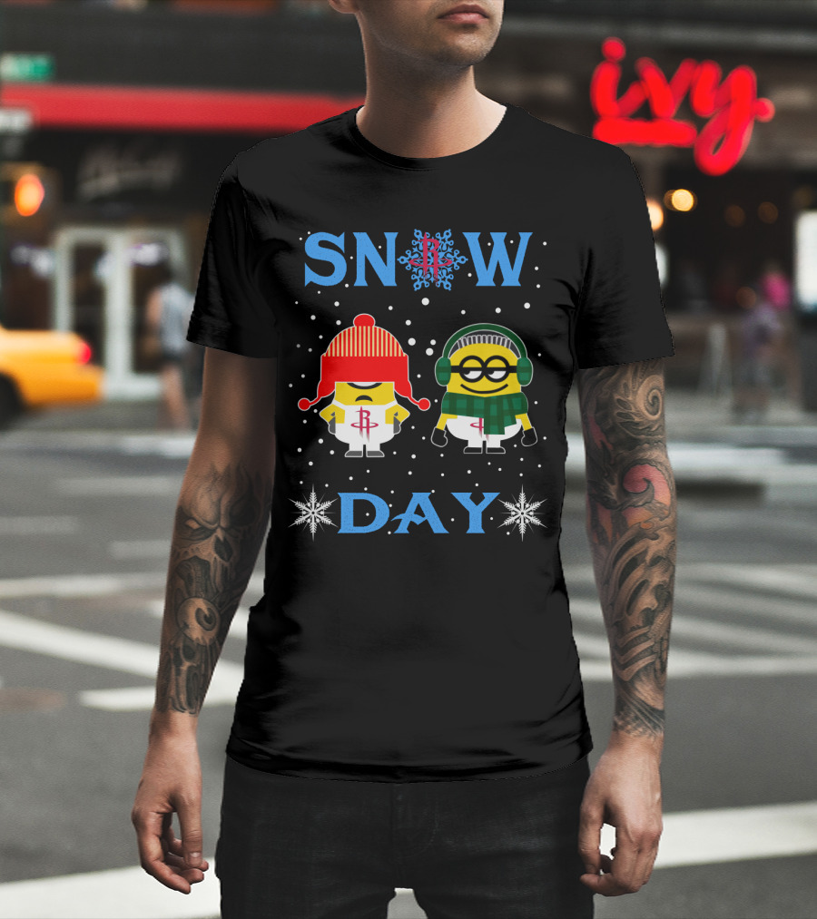 Snow Day With Houston Rockets And Minion Fans In Winter Attire T-Shirt