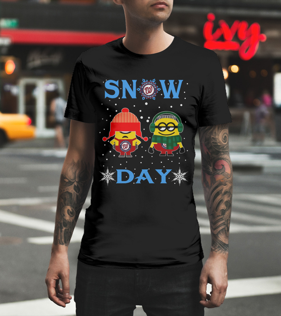 Washington Nationals Snow Day With Minions In Winter Gear T-Shirt