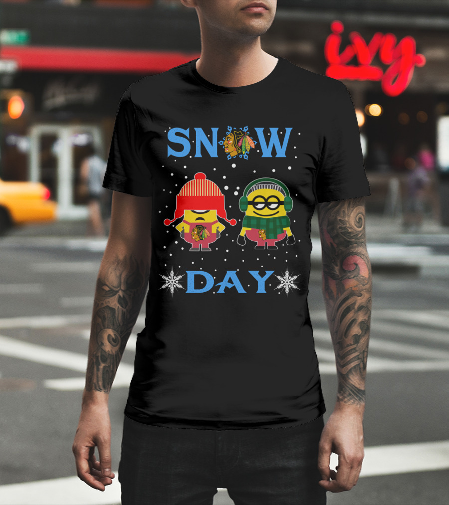 Chicago Blackhawks Minions Snow Day Winter Fun T-Shirt