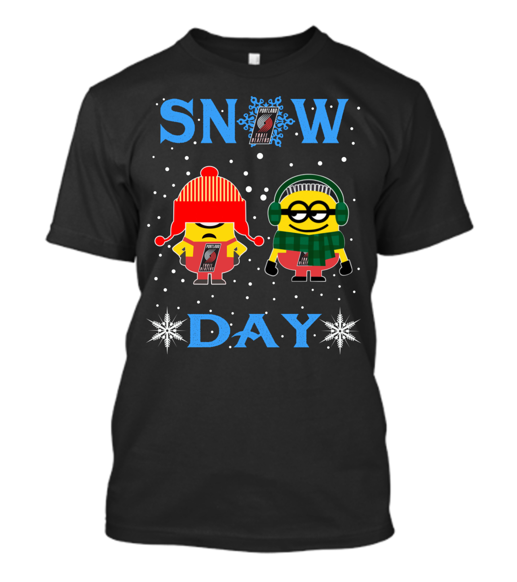 Snow Day With Portland Trail Blazers And Minion Characters T-Shirt