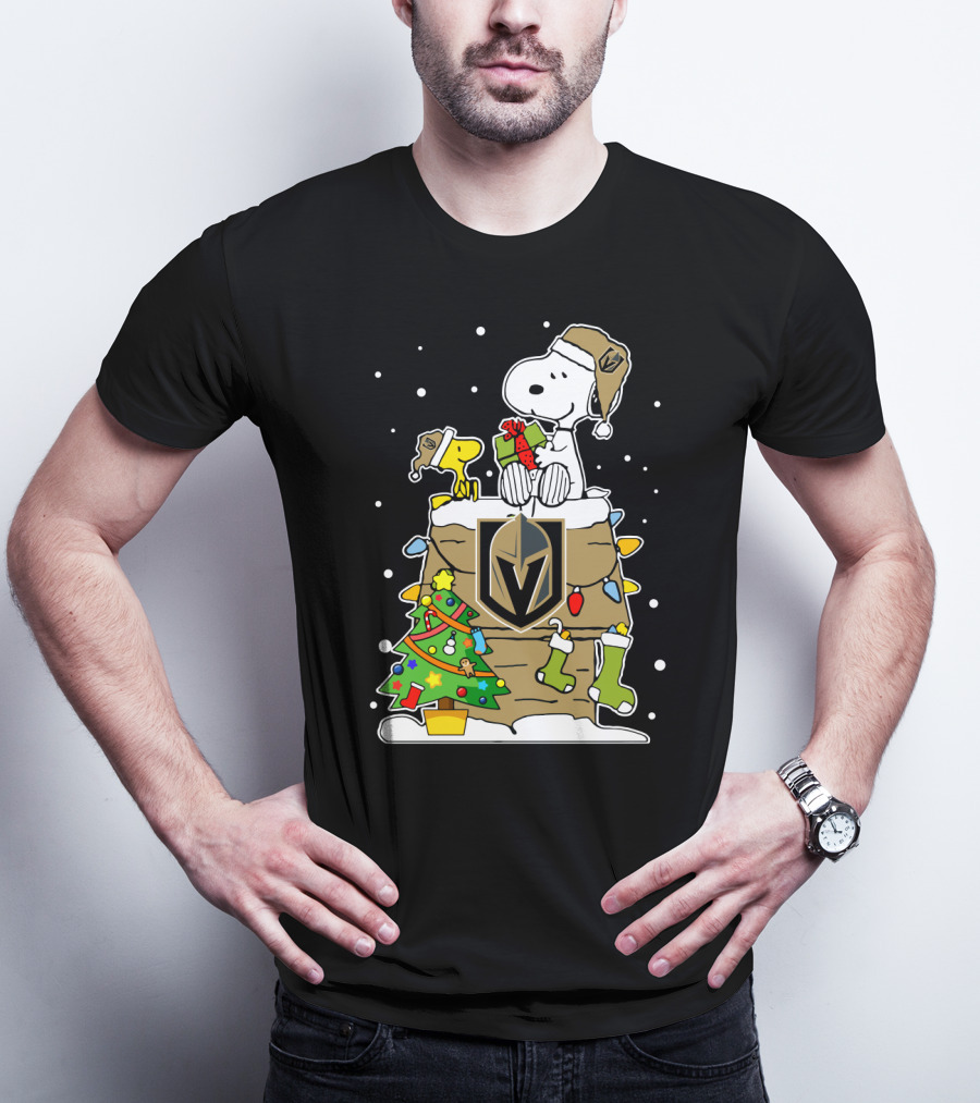 Vegas Golden Knights Snoopy Christmas Gift Stack Peanuts Fan T-Shirt