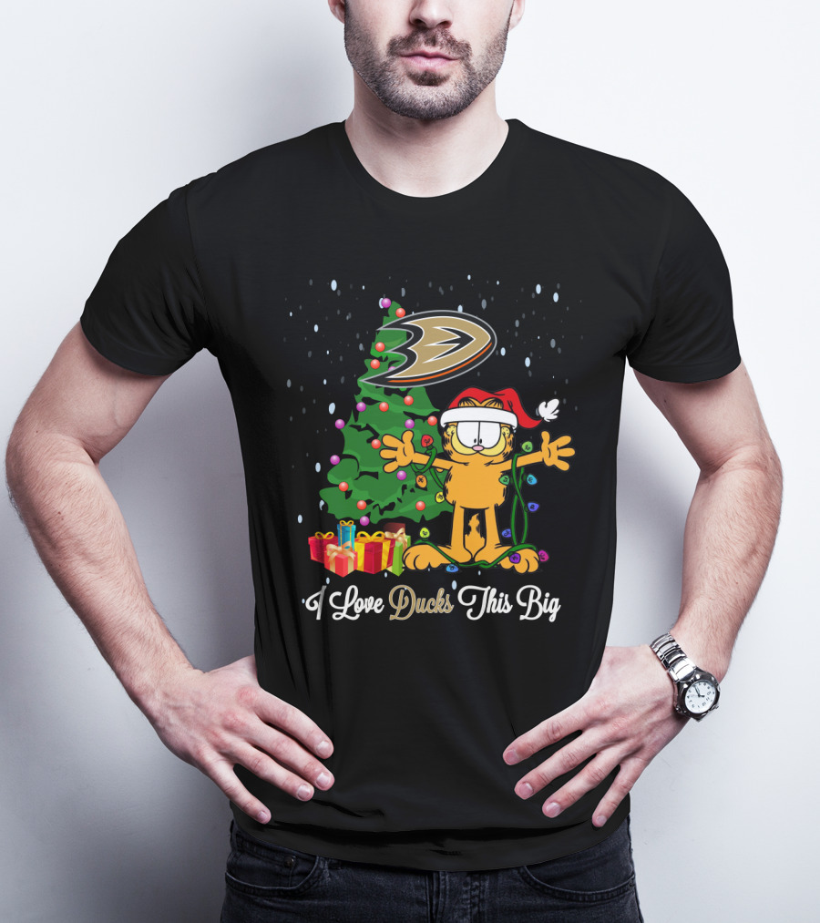 Xmas Garfield Cat Anaheim Ducks Logo Festive Tree I Love Ducks This Big T-Shirt