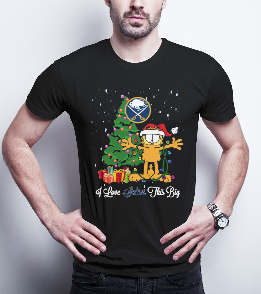 I Love Sabres This Big Xmas Garfield Cat Buffalo Sabres Christmas Tree T-Shirt