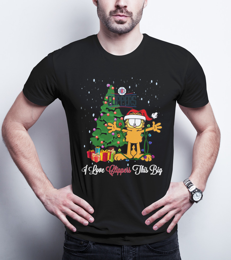 La Clippers Christmas Garfield With Tree And Gifts I Love Clippers This Big T-Shirt